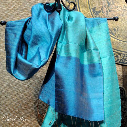 100% Handwoven Thai Silk Wrap/Scarf - Krabi Blue | Out of Asia – OutOfAsia
